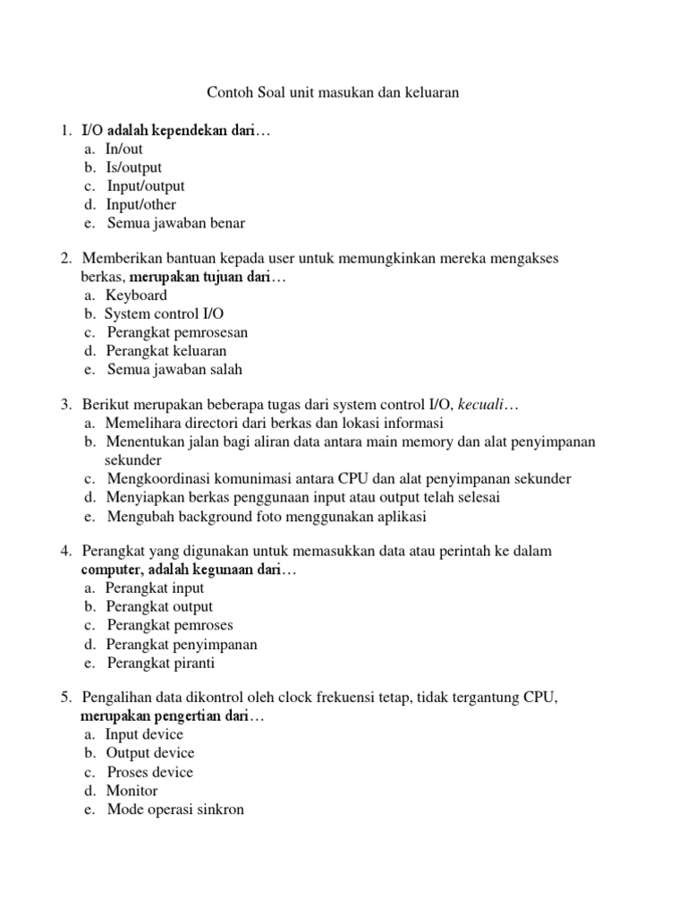 Contoh Soal Unit Masukan Dan Keluaran | PDF
