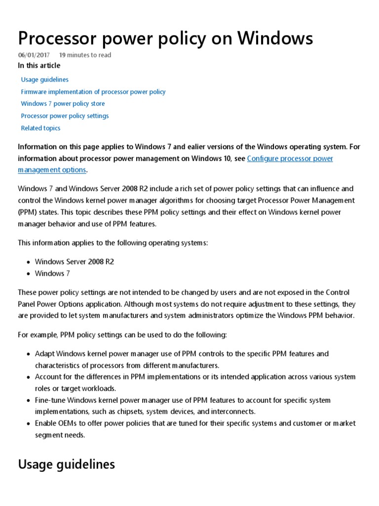 Processor Power Policy On Windows - Windows 10 Hardware Dev - Microsoft ...