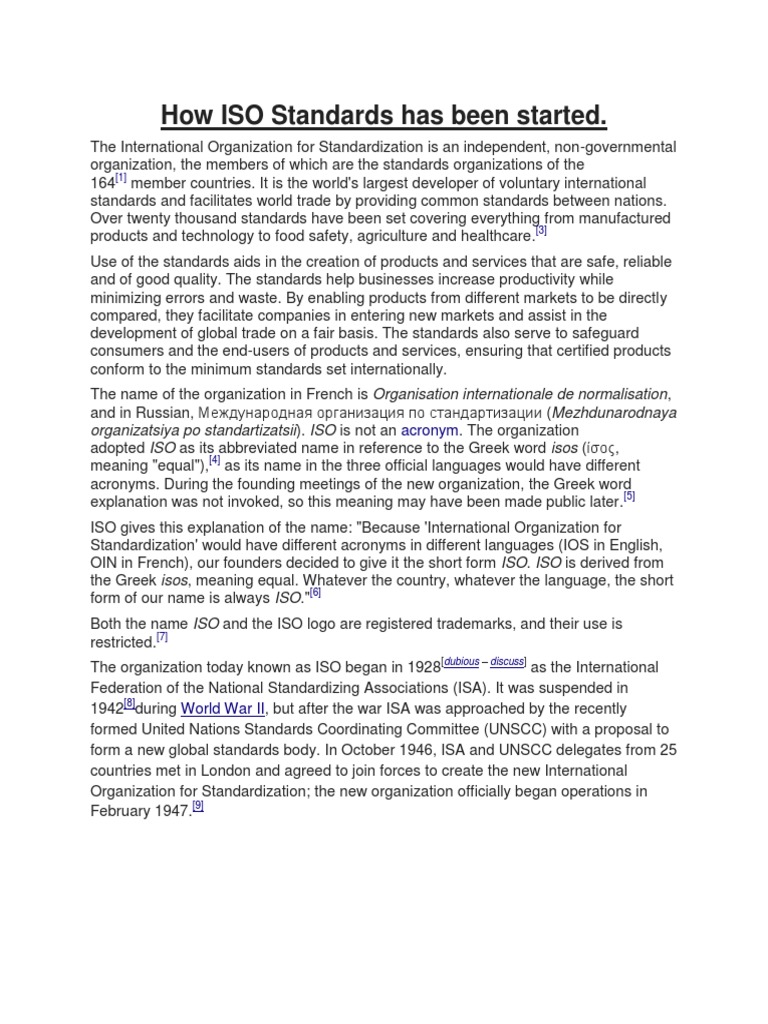 How ISO Standards Has Been Started | PDF | International Organization ...
