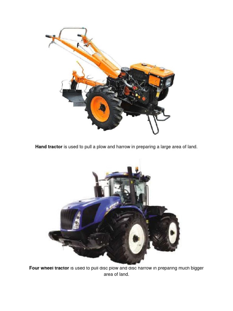 Hand Tractor Is Used To Pull A Plow and Harrow in Preparing A Large ...