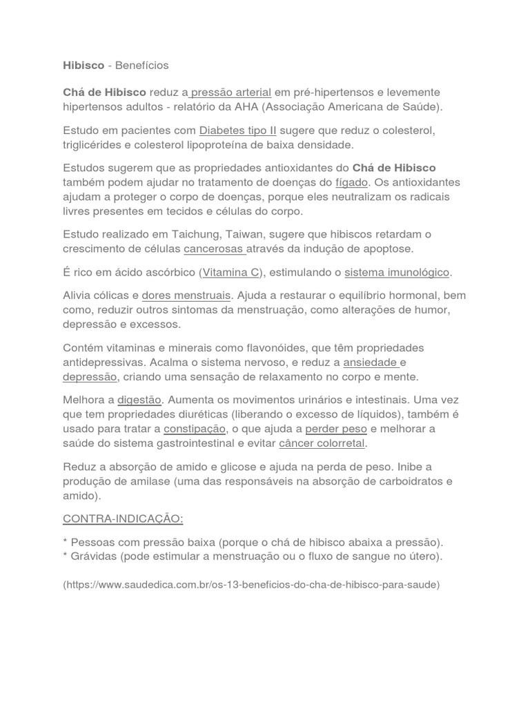 Hibisco - Benefícios | PDF | Bem-estar