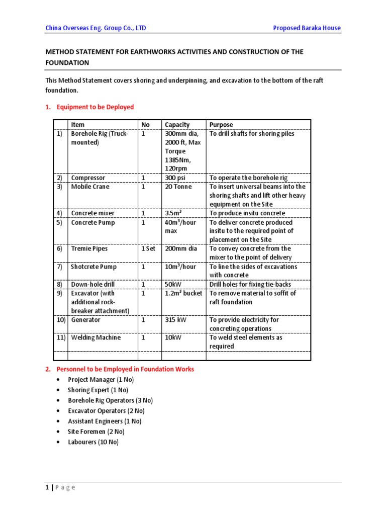 Method Statement For Excavation | PDF | Deep Foundation | Infrastructure