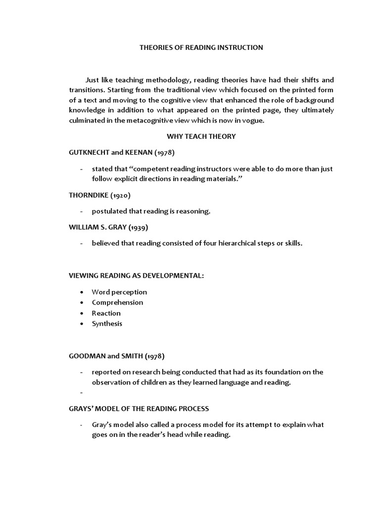 Theories of Reading Instruction | PDF | Neuropsychology | Teaching