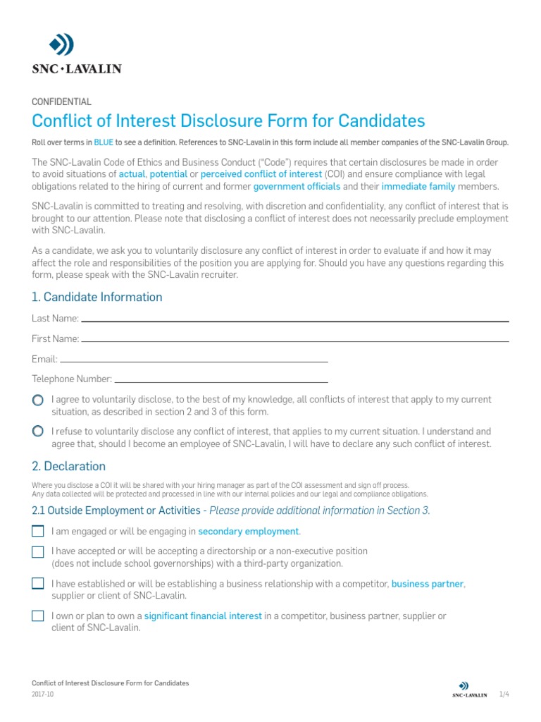 COI Form - Candidate EN - Rev PDF | PDF | Conflict Of Interest ...