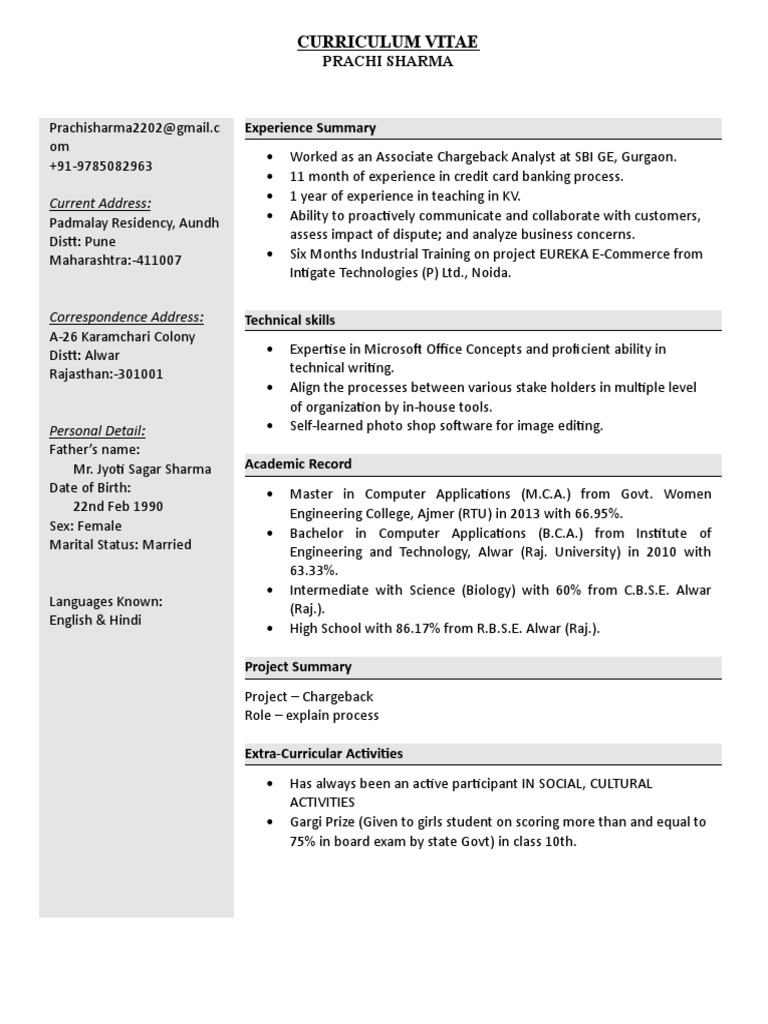 Prachi Resume 1-1 | PDF | Behavior Modification | Cognition