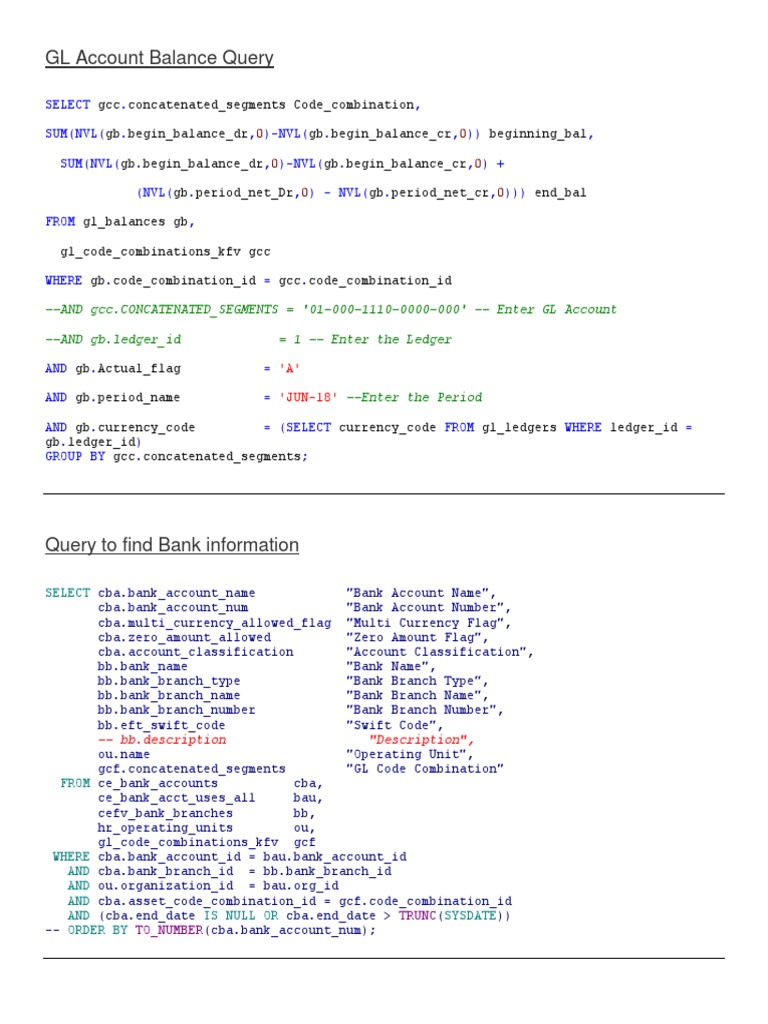 GL Account Balance Query | Download Free PDF | Service Industries | Banking