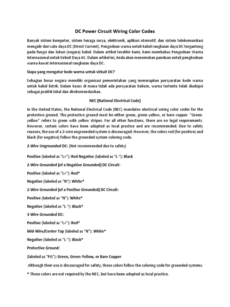 DC Power Circuit Wiring Color Codes | PDF | Manufactured Goods ...