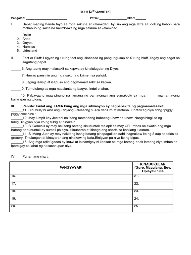 ESP5 Q2 1st Summative With TOS | PDF