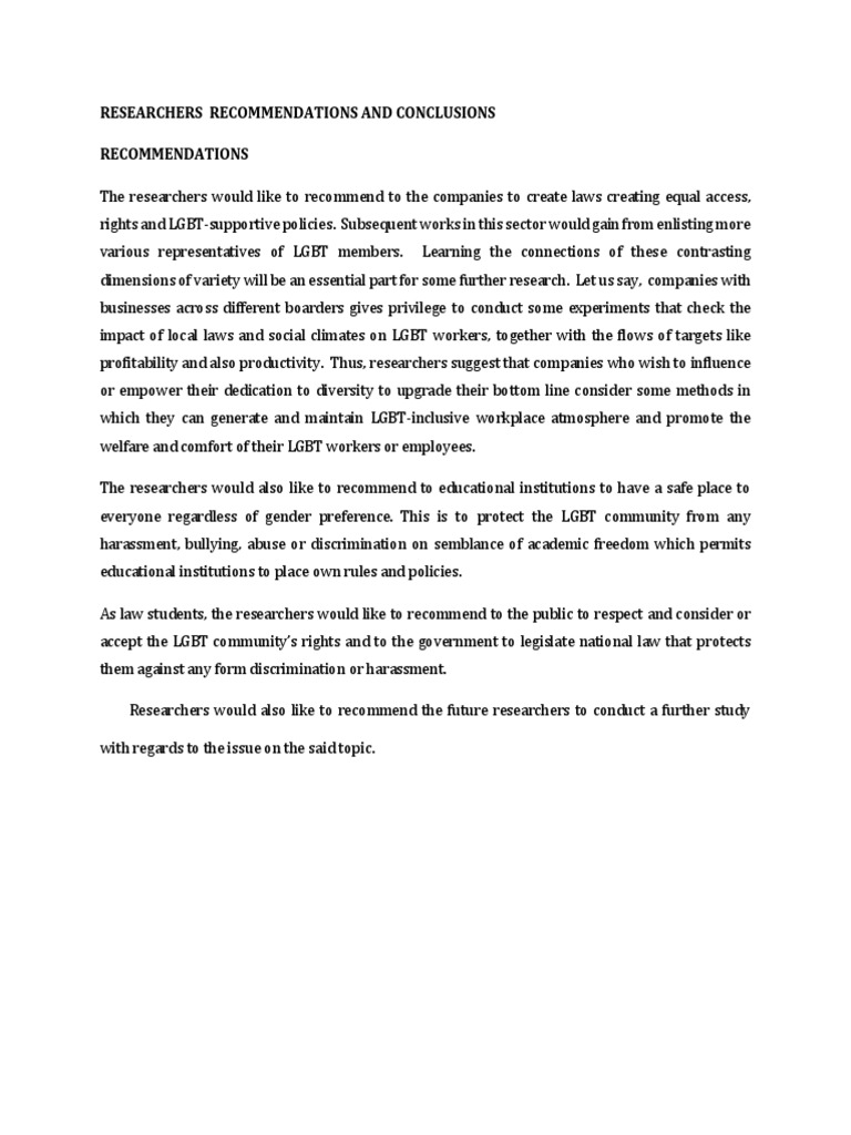 Conclusion and Recommendation | PDF | Discrimination | Lgbt