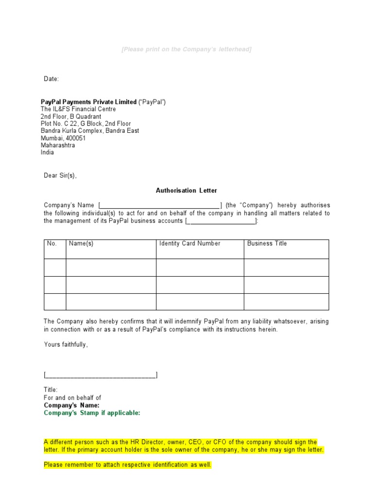 Paypal Payments Private Limited ("Paypal") : (Please Print On The ...