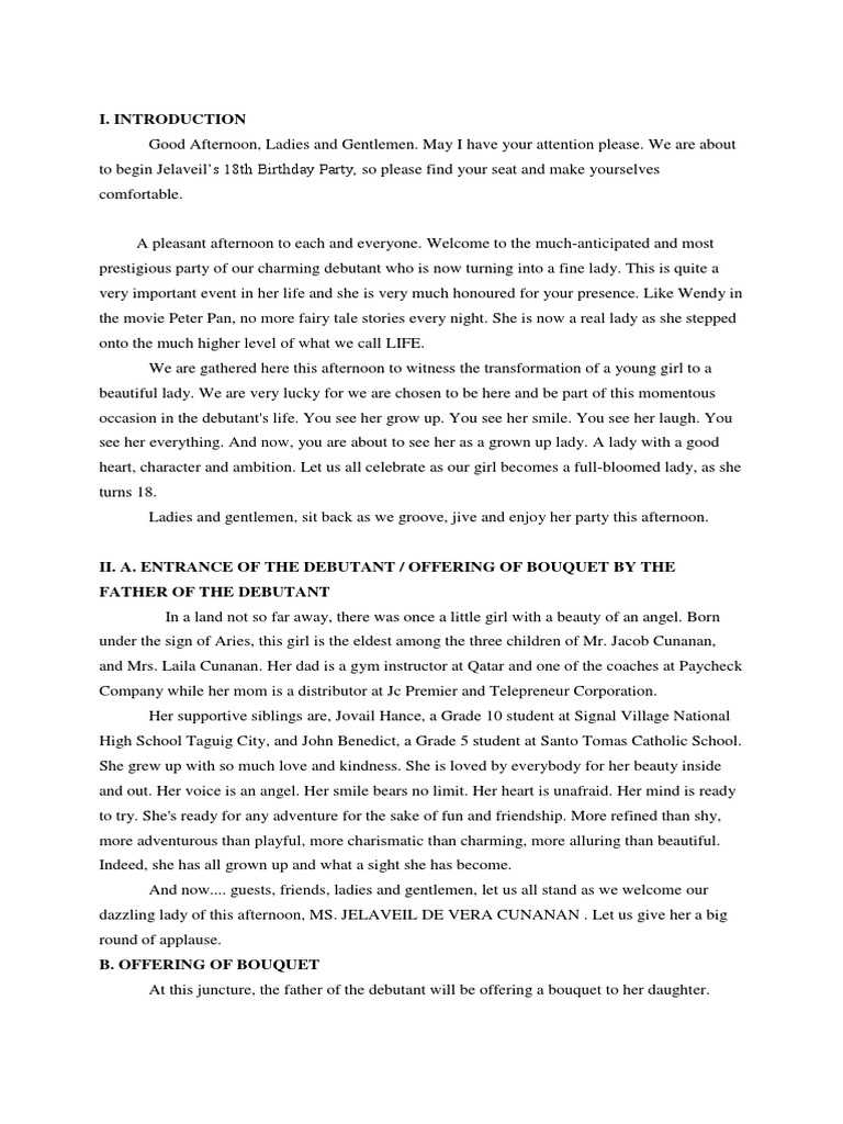 Debut Emcee Script Jelai Autosaved | Download Free PDF | Birthdays