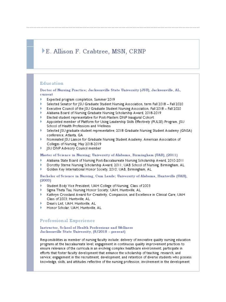 Allison Crabtree - Weebly Resume | PDF | Nurse Practitioner | Health Care