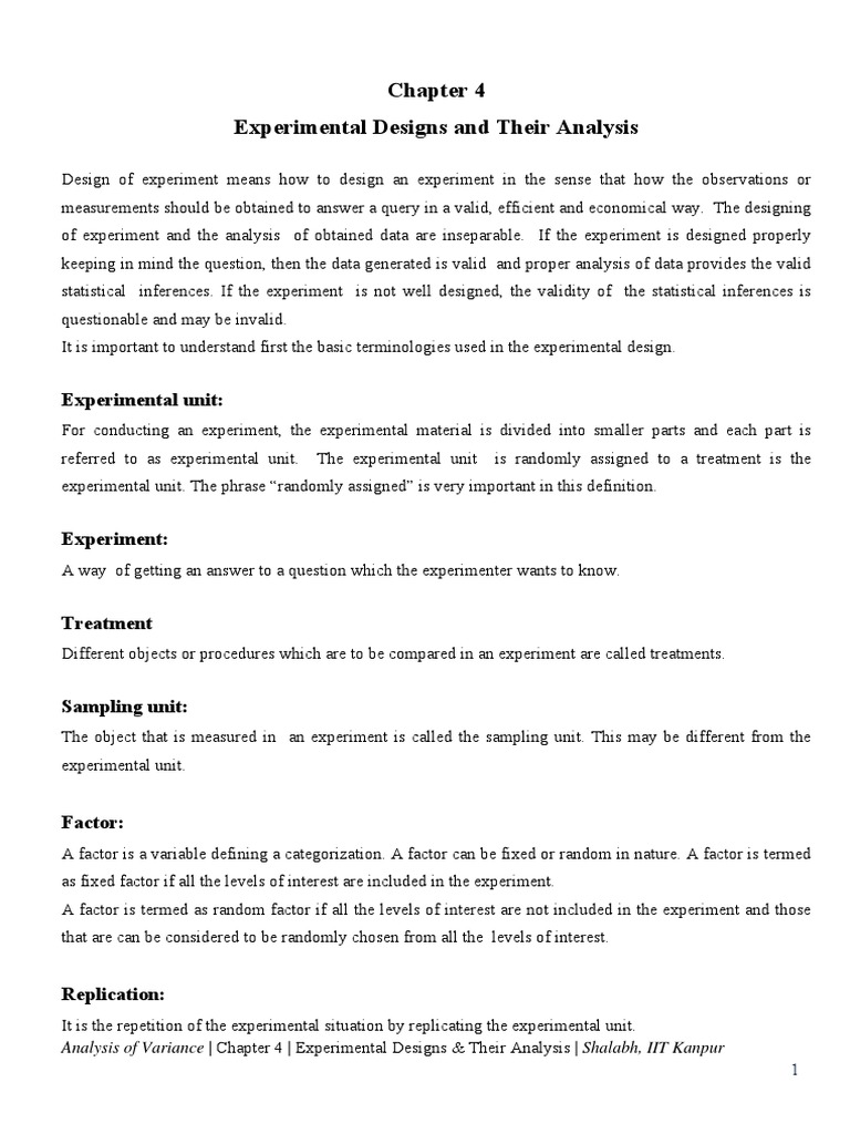 Chapter4 Anova Experimental Design Analysis | PDF | Experiment | Design ...