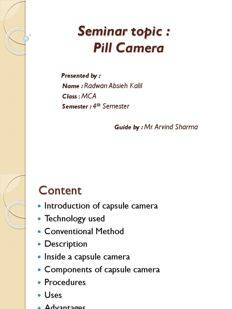 Seminar Topic On Pill Camera | PDF | Cmos | Nature
