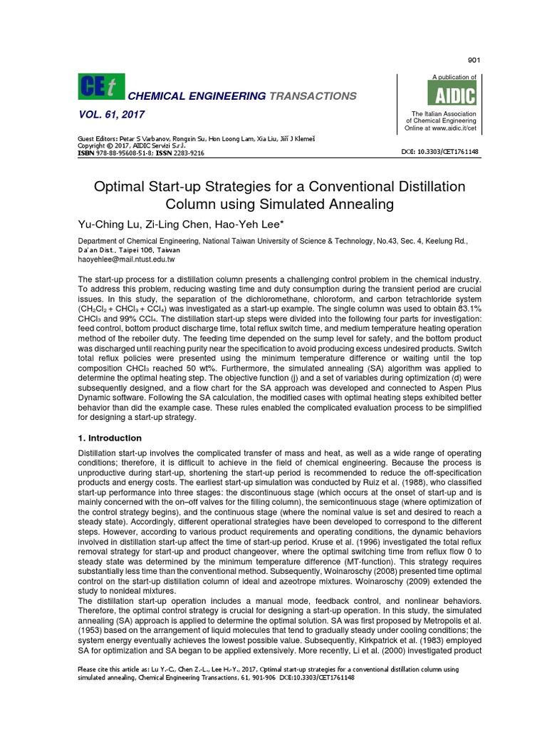 Optimal Start-Up Strategies For A Conventional Distillation Column Using Simulated Annealing ...