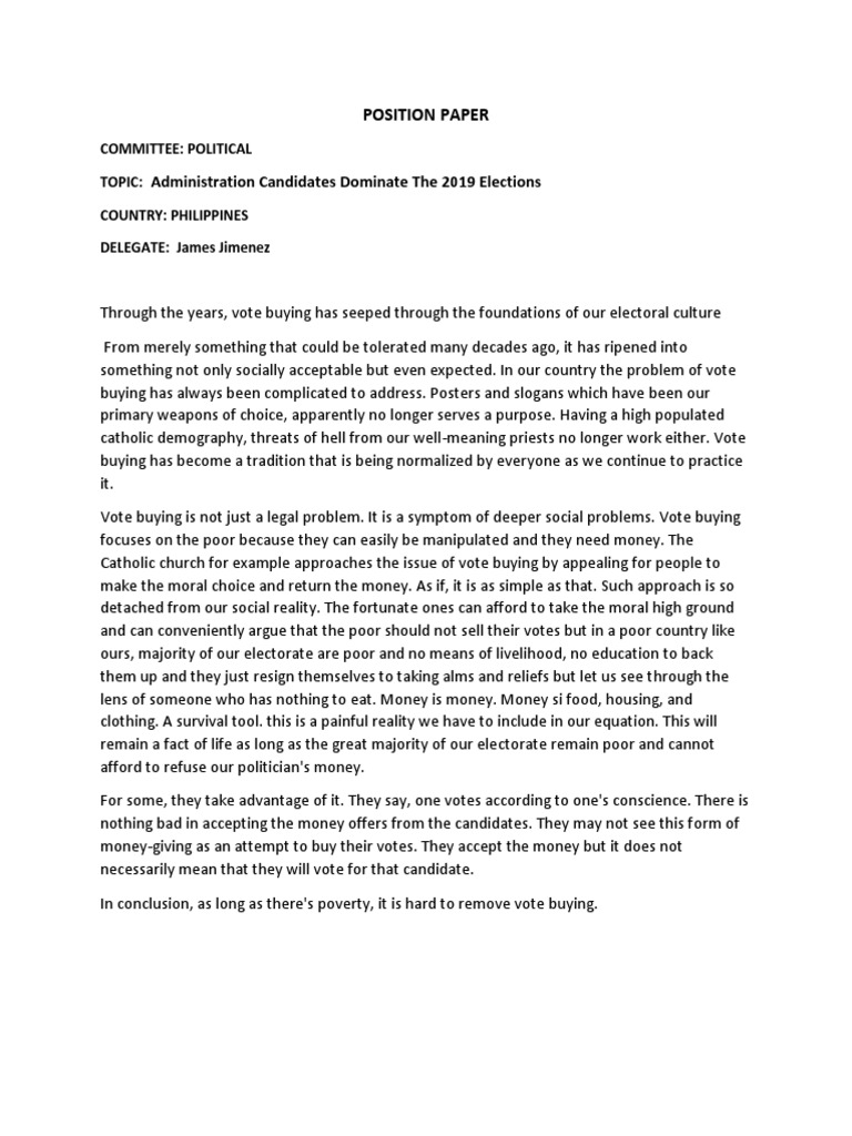 Administration Candidates Dominate The 2019 Elections: Position Paper | PDF