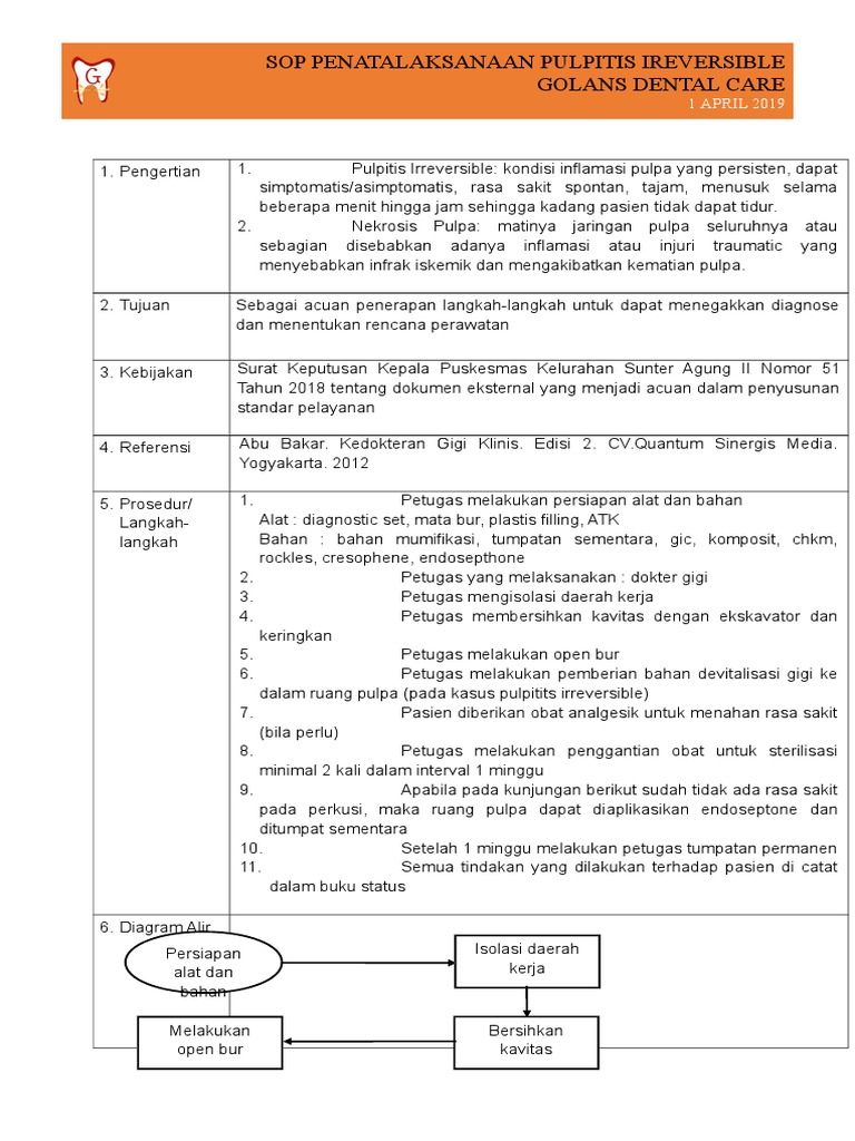 Sop Penatalaksanaan Pulpitis Irreversible Dan Nekrosis Pulpa | PDF
