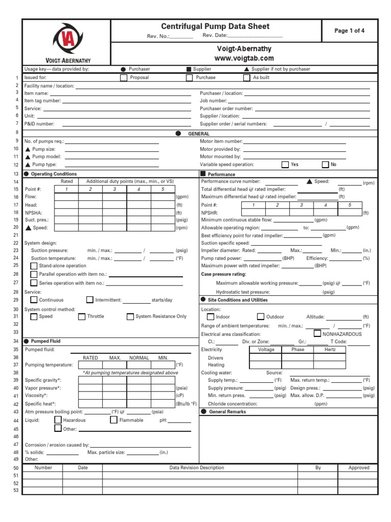 Centrifugal Pump Data Sheet: Voigt-Abernathy | PDF | Pipe (Fluid ...