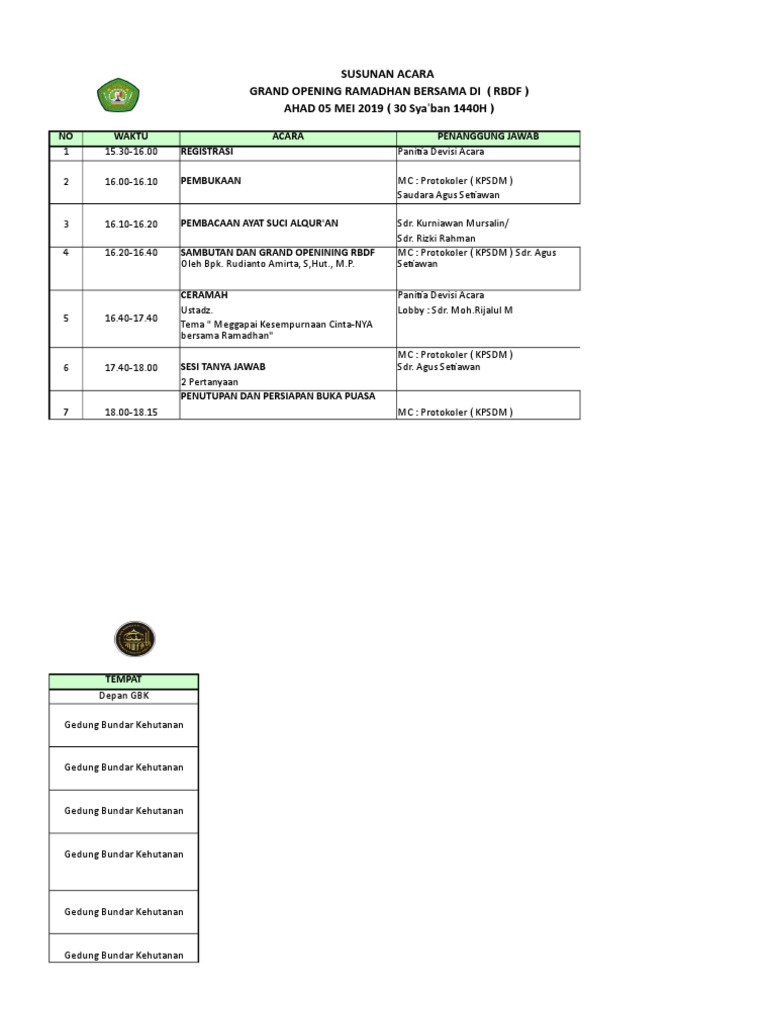 Runndown Acara Grand Opening RBDF | PDF