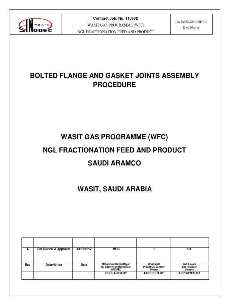 Bolted Flange and Gasket Joints Assembly Procedure | PDF | Pipe (Fluid ...