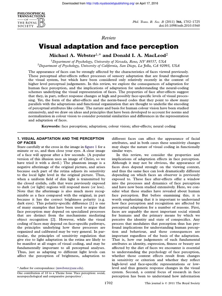 Visual Adaptation and Face Perception: Review | PDF | Perception | Face