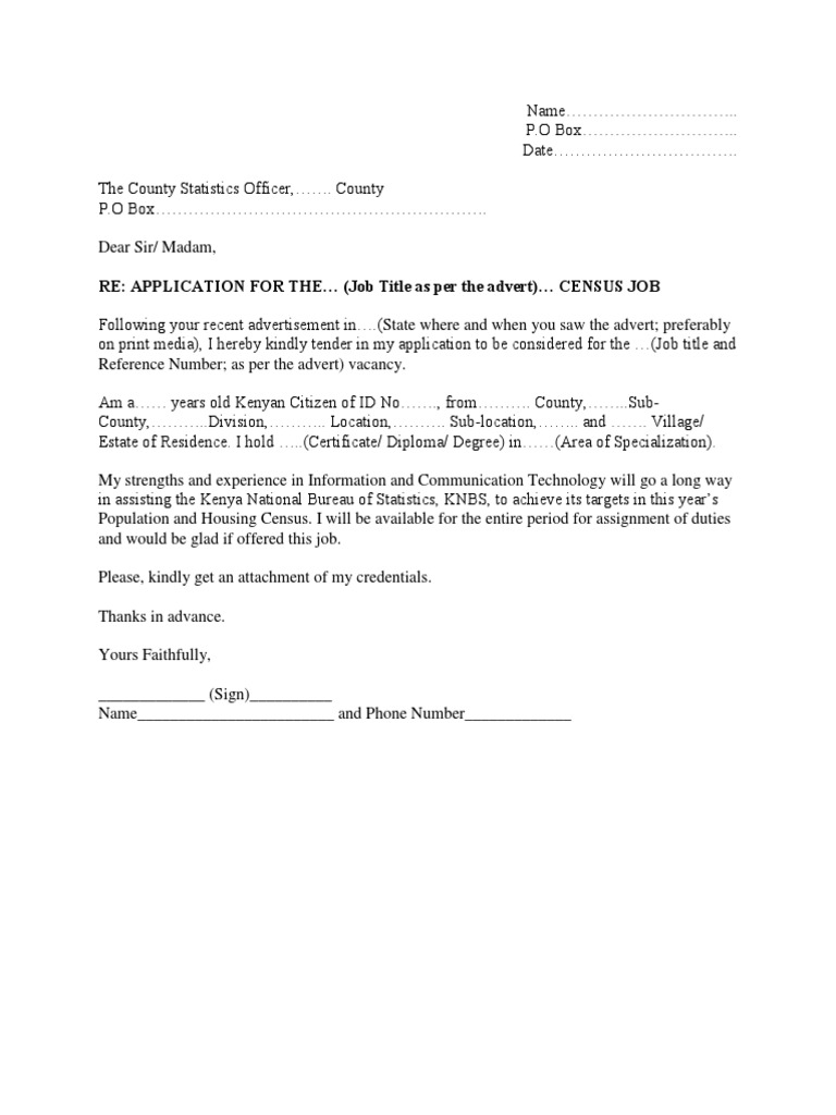 RE: APPLICATION FOR THE (Job Title As Per The Advert) CENSUS JOB | PDF ...
