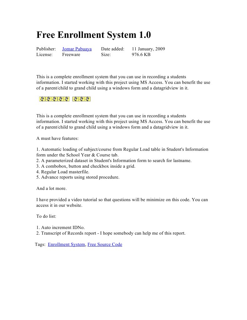 Free Student Enrollment System 1.0 | PDF