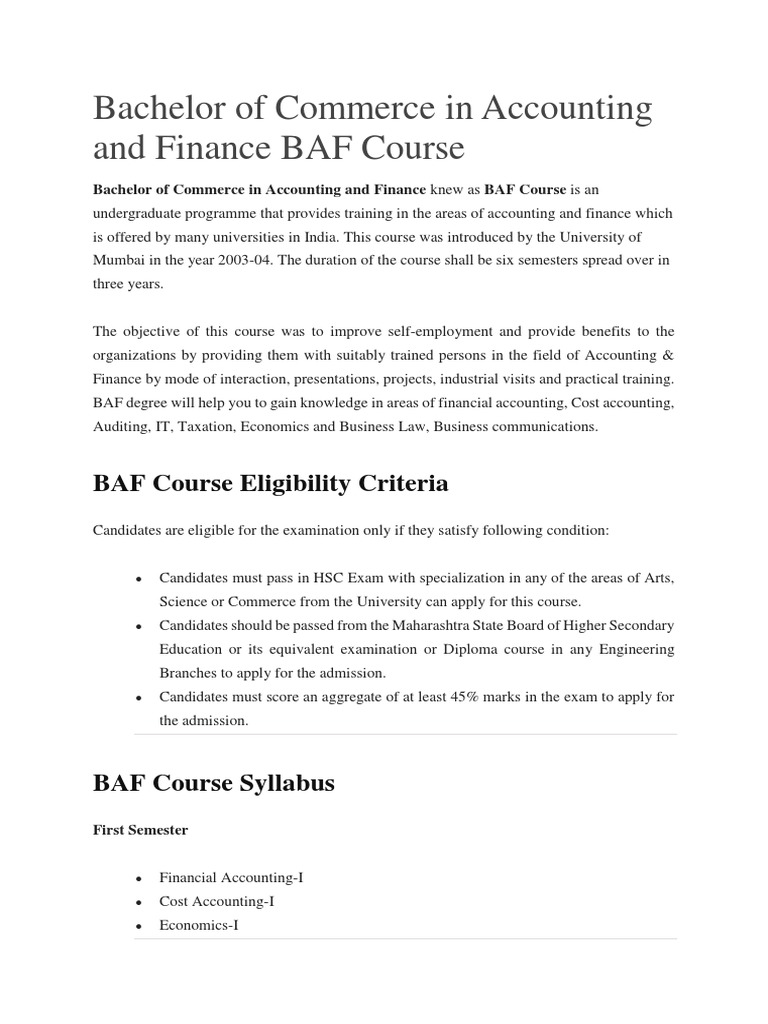 BAF Course | PDF | University And College Admission | Accounting