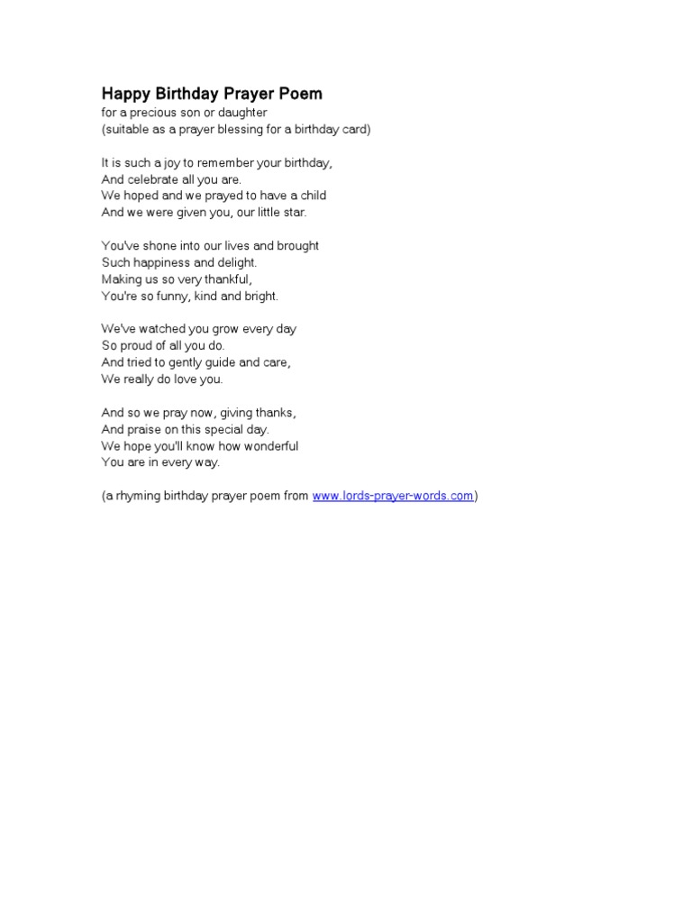 Happy Birthday Prayer Poem | PDF