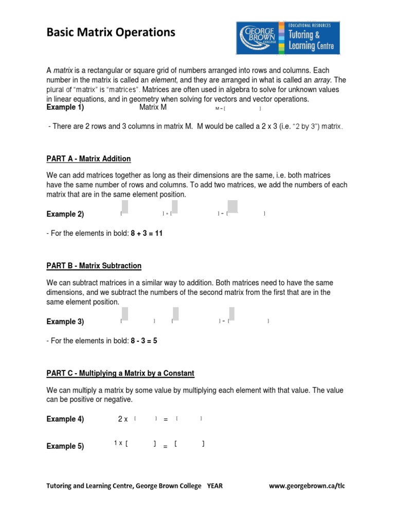 Basic Matrix Operations: Example 1) | PDF | Matrix (Mathematics ...