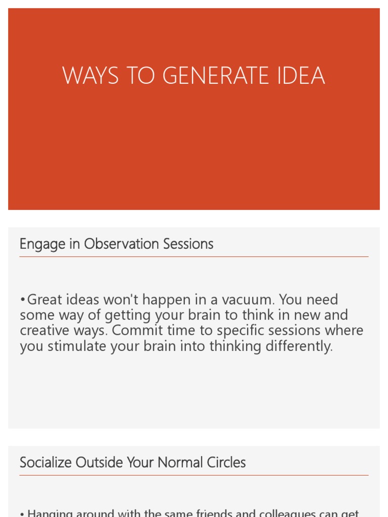 Ways To Generate Idea | PDF | Brainstorming | Thought