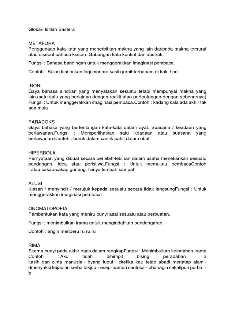 Glosari Istilah dan Gaya Bahasa Sastera | PDF | Seni & Disiplin Bahasa