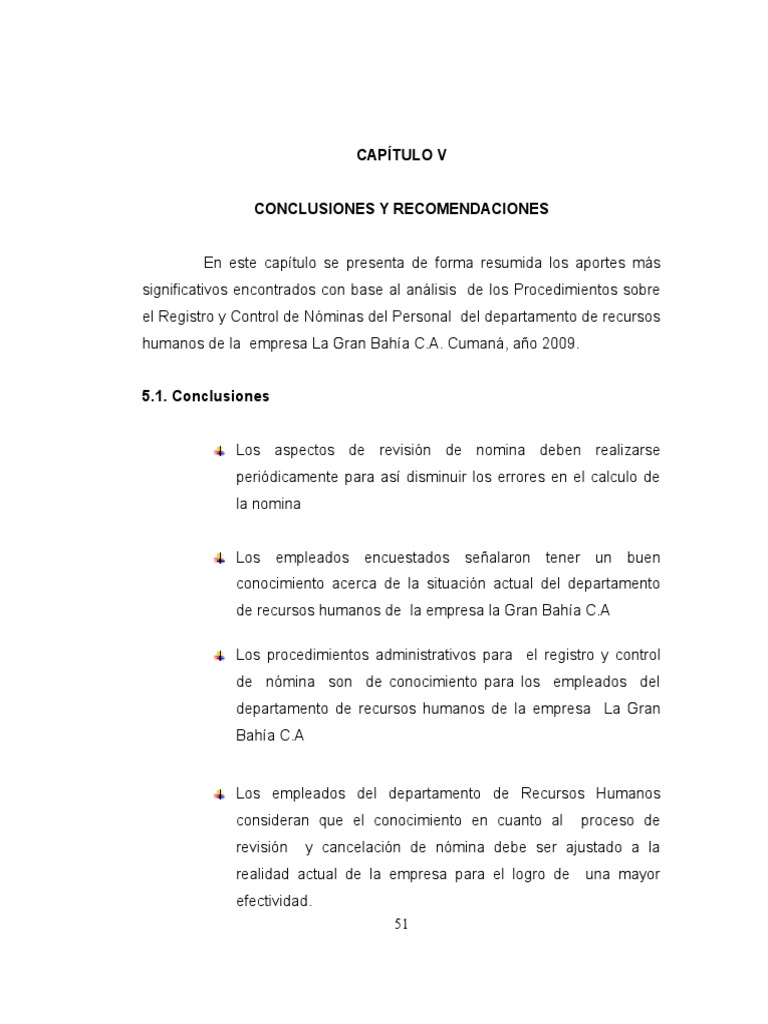 CAPITULO V Conclusiones y Recomendaciones | PDF | Gestión de recursos humanos | Venezuela