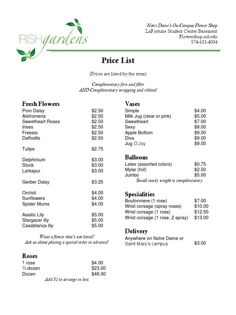 Price List Template 28 | PDF | Environmental Design | Floristry