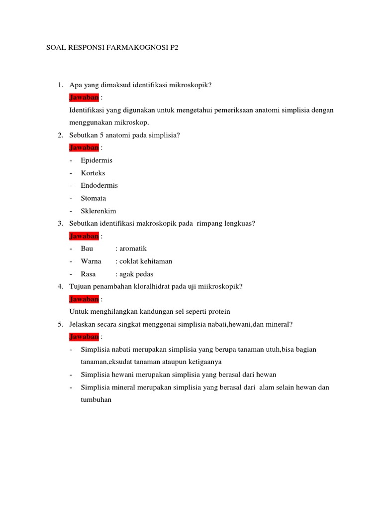 Soal Responsi Farmakognosi P2 | PDF | Sains & Matematika