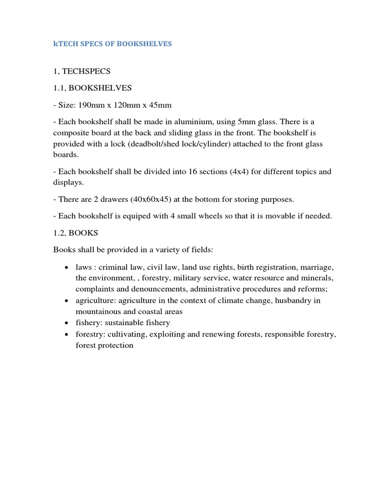 Specifications of Bookshelf | PDF