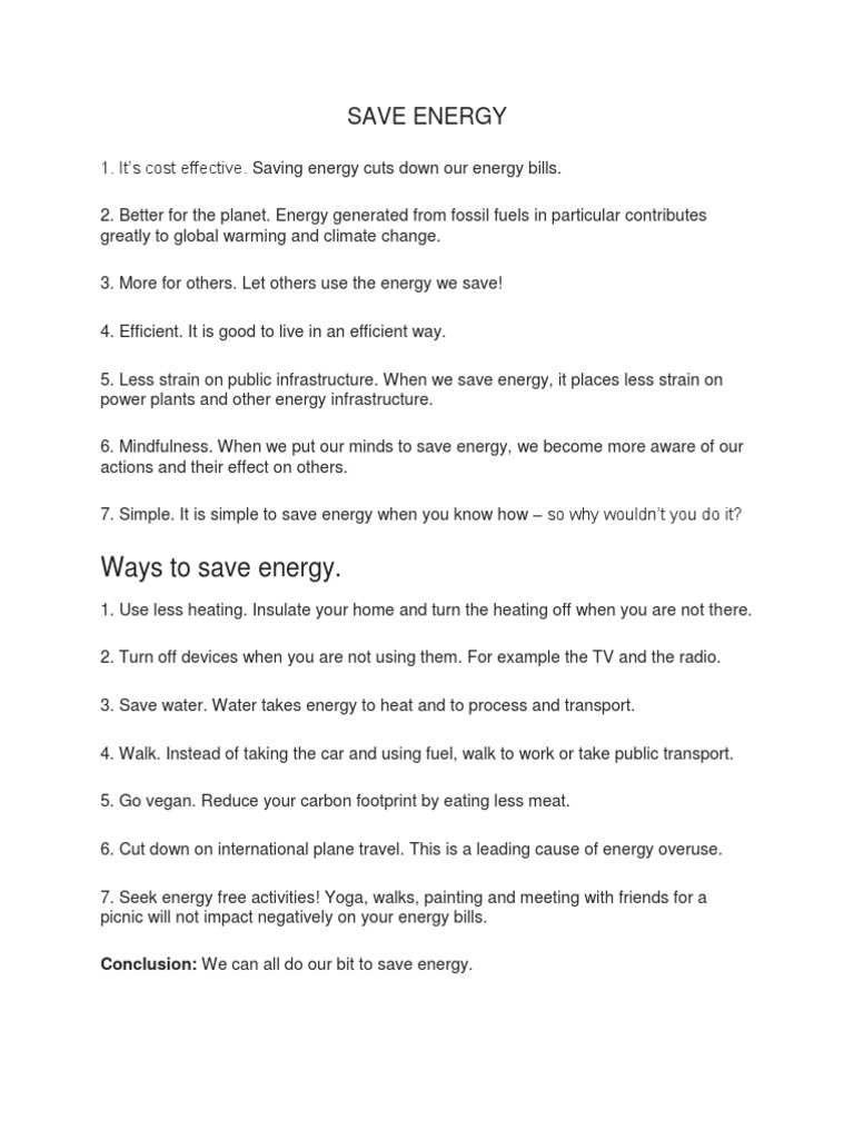 Effective Energy Saving Tips | PDF | Wellness