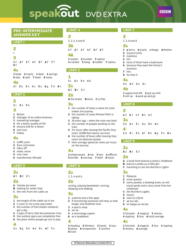 Speakout DVD Extra Pre-Intermediate Answer Key PDF | PDF