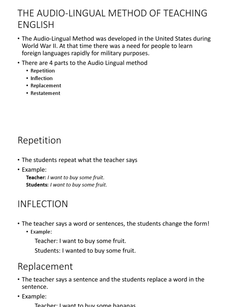 The Audio-Lingual Method of Teaching English | PDF