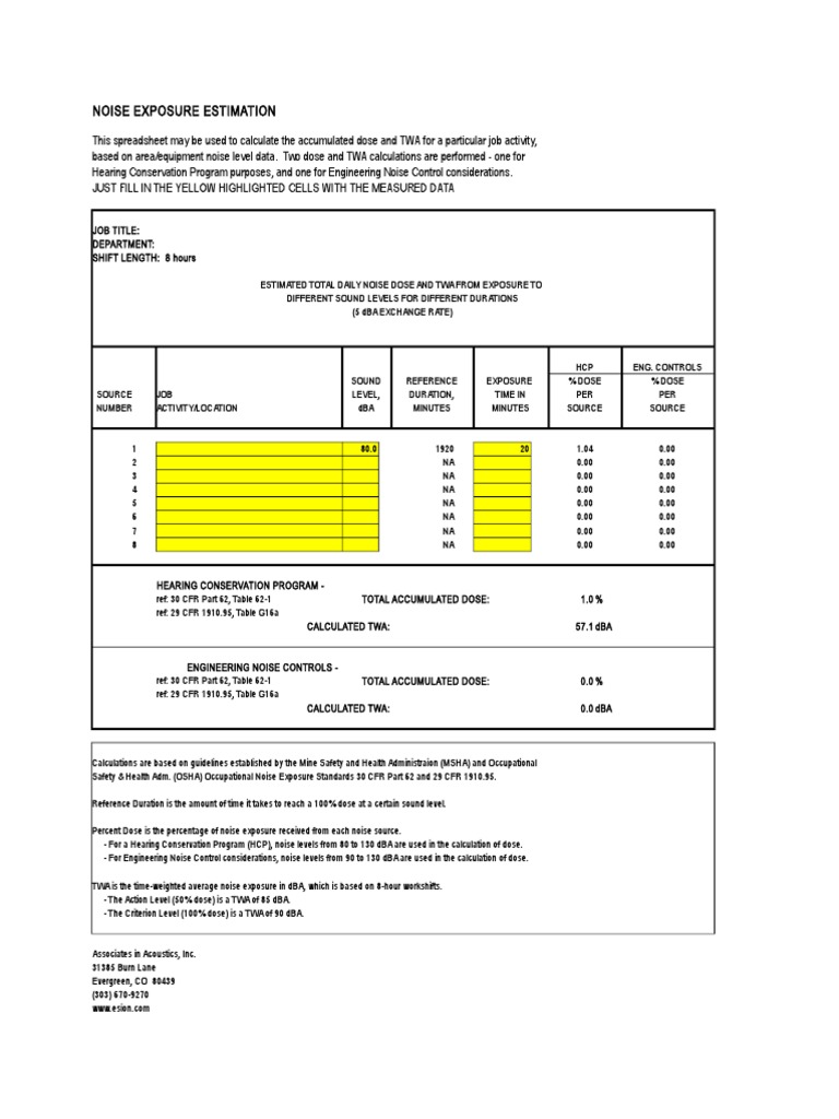 NOISE EXPOSURE CALCULATOR | PDF | Noise | Audiology