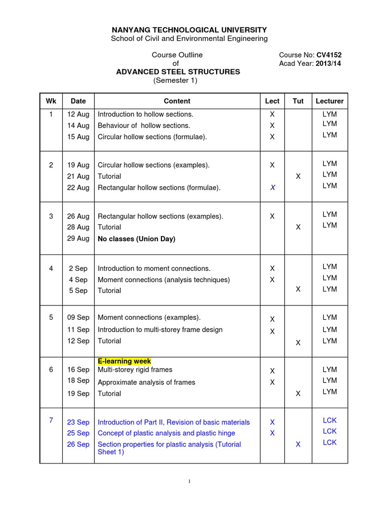 School of Civil and Environmental Engineering Course Outline of ...