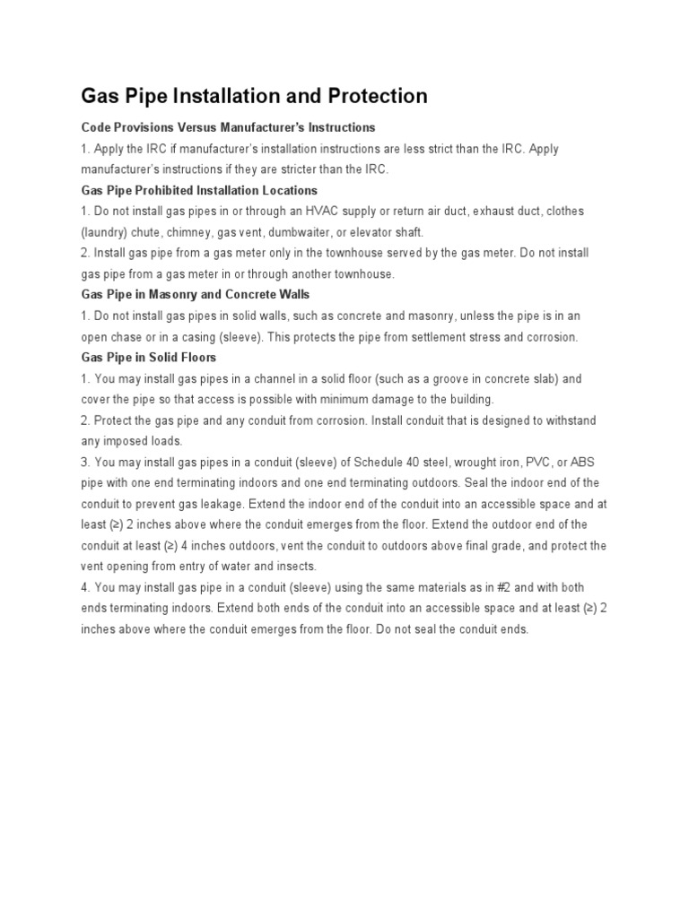 Gas Pipe Installation and Protection | PDF | Pipe (Fluid Conveyance) | Wall