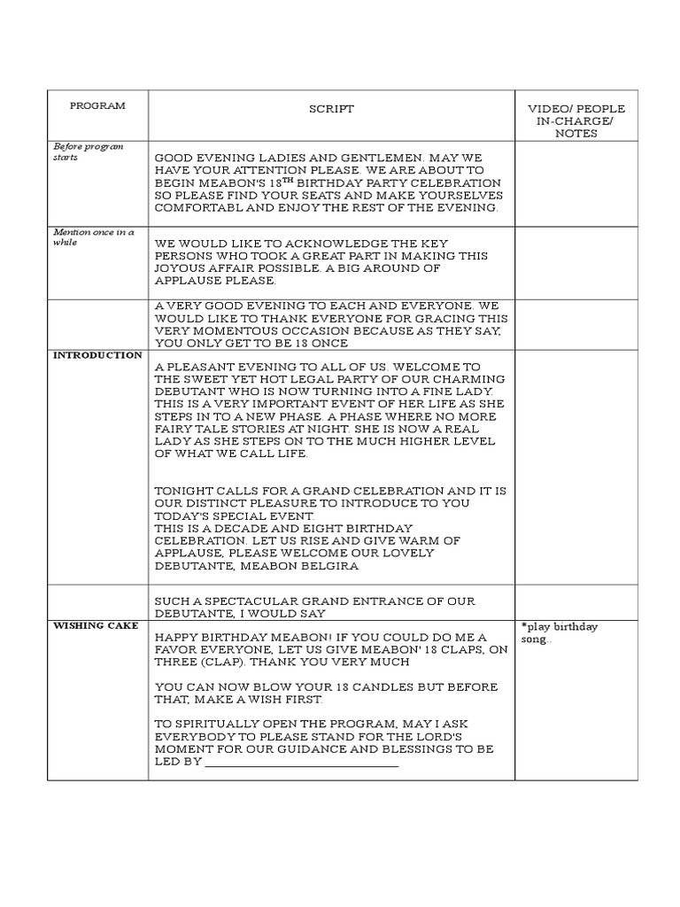 Script Debut Sample | PDF | Traditions | Observances