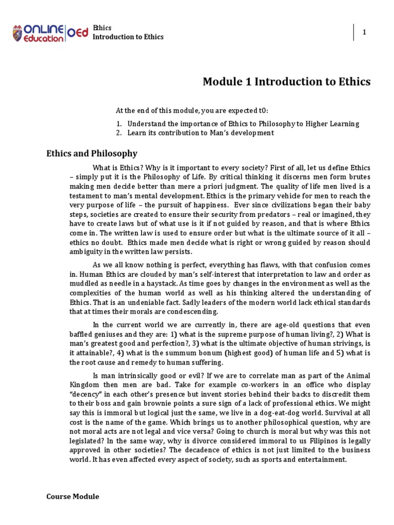 Lesson 1 Introduction To Ethics | PDF | Morality | Human Behavior