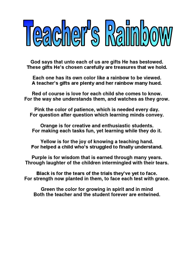 Teachers Rainbow Poem