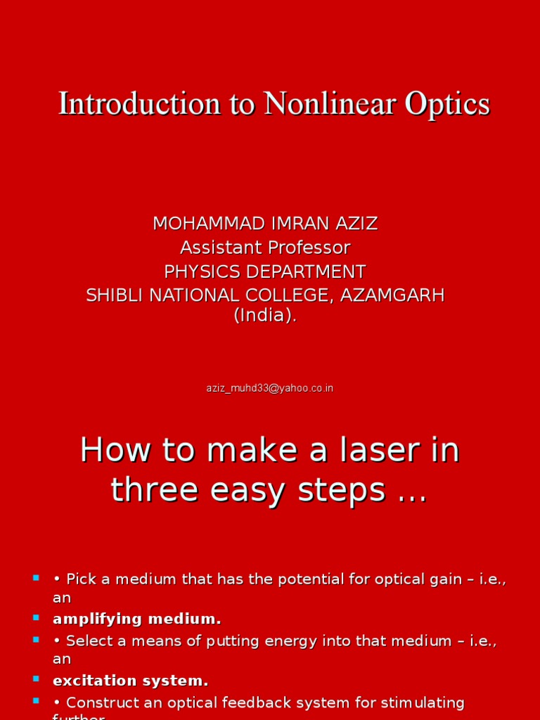 Laser and Non Linear Optics by Imran Aziz | PDF | Nonlinear Optics | Laser