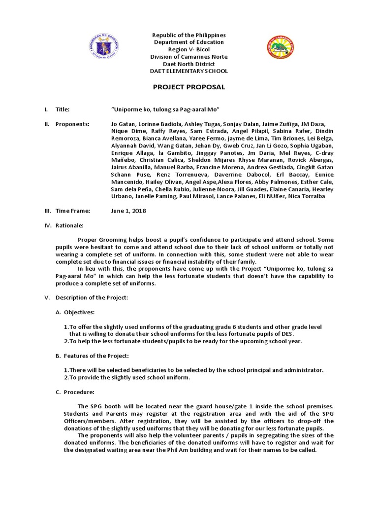 School Uniform Donation Project Proposal | PDF | Domestic Policy ...