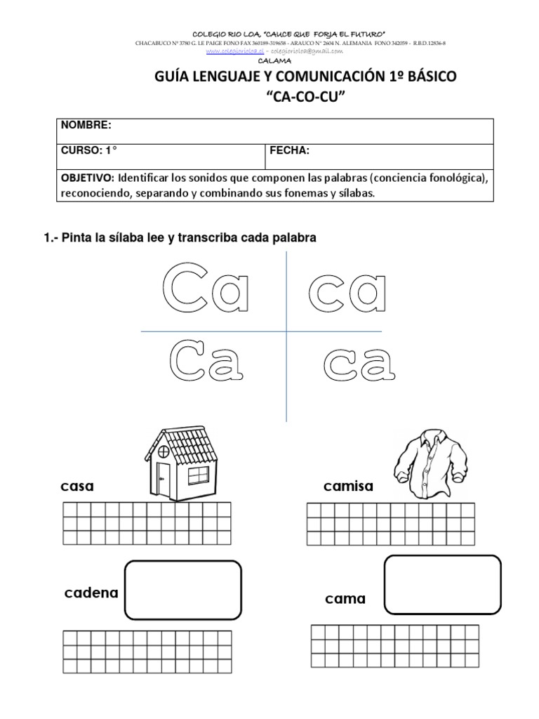 Actividades Fonemas Ca-Co-Cu 1º Básico | PDF | Habla | Escritura