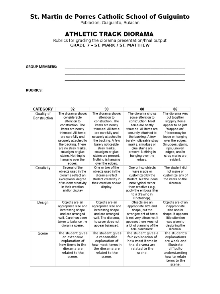 Diorama Rubrics | PDF