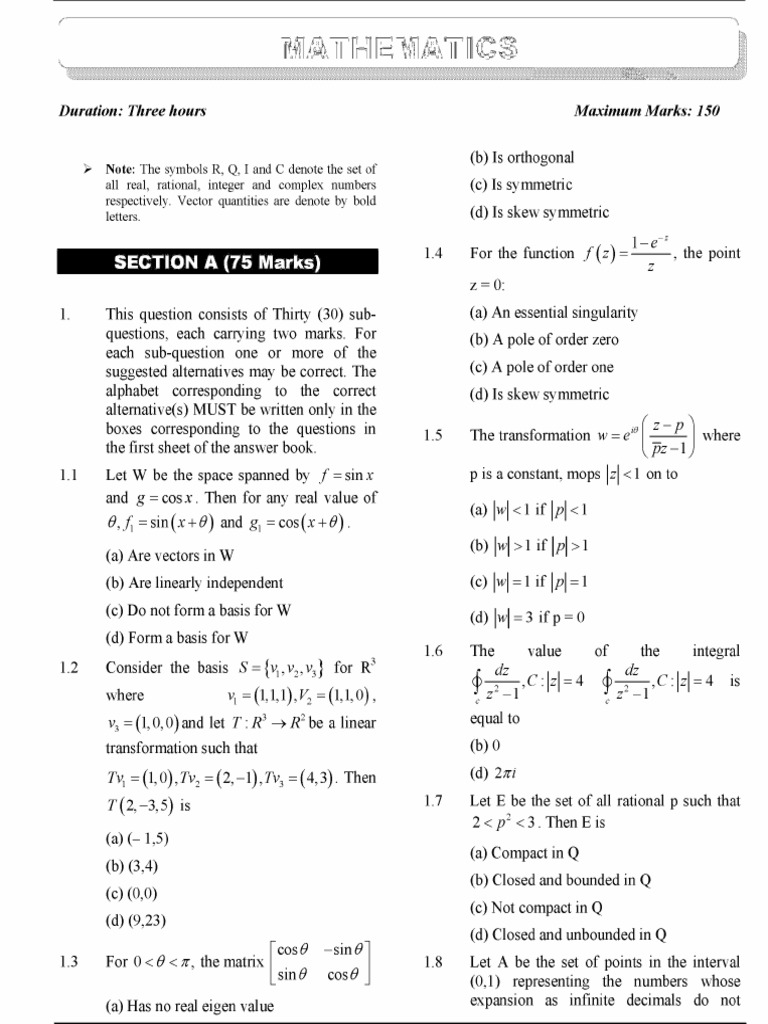 GATE Mathematics 2000 | PDF | Basis (Linear Algebra) | Trigonometric ...
